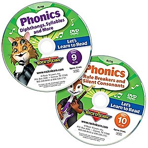 Let’s Learn to Read 10 DVD Collection by Rock ‘N Learn (170 sight words, covers all phonics rules, vowels, consonants, blends, digraphs, practice sections to build reading fluency, 80 downloadable worksheets and more.)