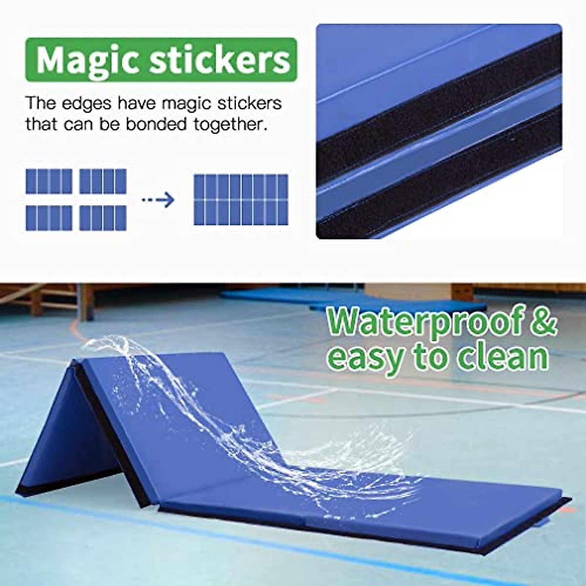 Gymnastics Mat 4x10x2 Tumbling Mat 4 Foldding Mat Gymnastic Indoor/Outdoor Mat 2” Thick PU Leather Folding Exercise Mat For Tumbling Home Gym Mat Yoga Mat Stretching Yoga Cheerleading Martial Arts