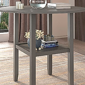 Harper & Bright Designs 3 Piece Counter Height Kitchen Dining Set with Round Drop Leaf Dining Table, Shelf and 2 Cross Back Padded Chairs, Farmhouse Dining Room Set for Small Places, Gray