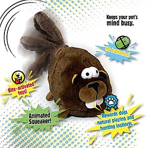 goDog Action Plush Beaver Animated Squeaky Dog Toy, Chew Guard Technology - Brown, One Size