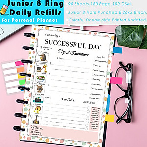Rancco Discbound Junior Daily Planner Refills, 180 Pages 8 Disc Punched Half Letter Paper Inserts w/Index Tabs, Binder Dividers, Loose-Leaf Bag, Ruler For Circa, Arc, TUL, Happy Planner, 5.5x8.5"