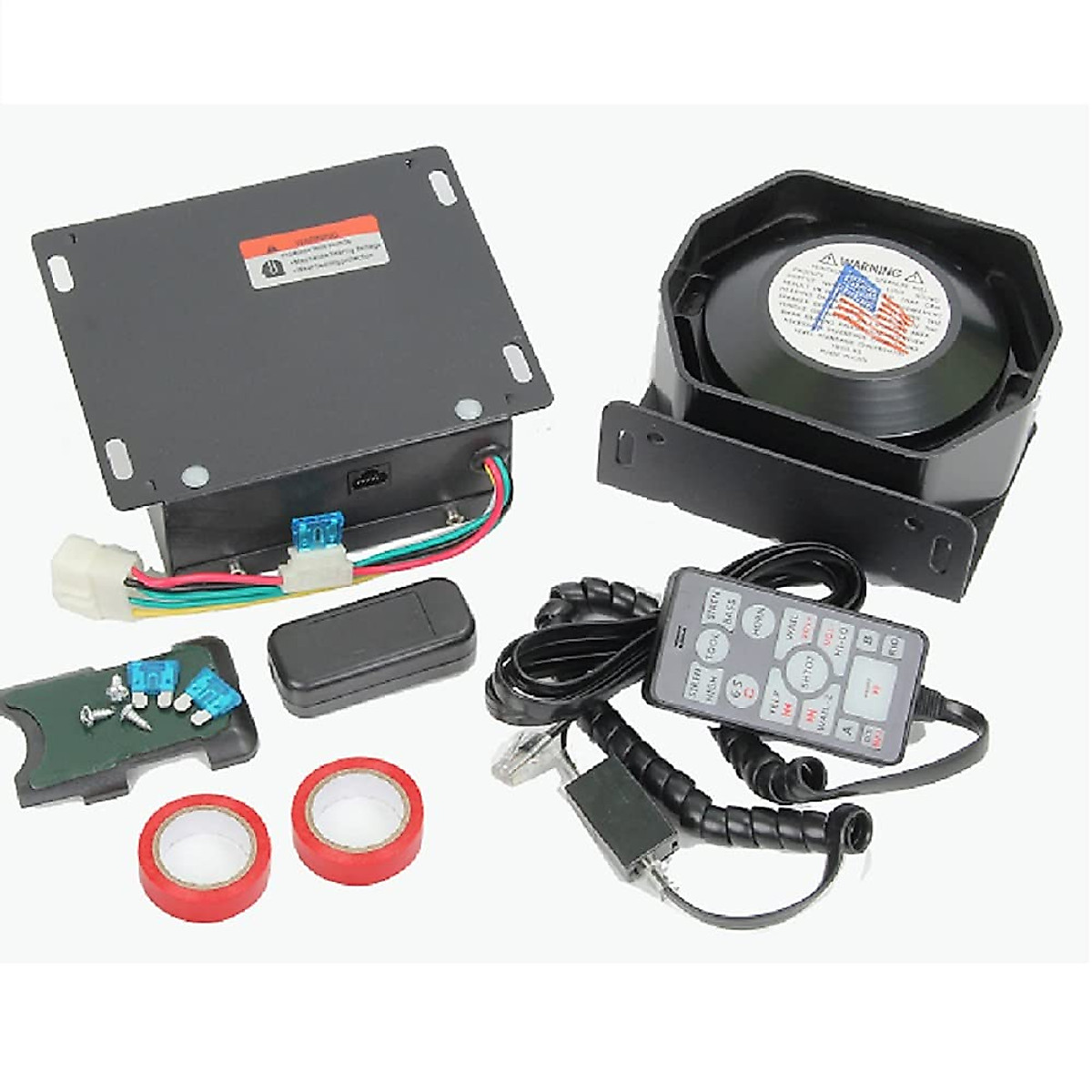 Rockmoon 9200E Amplifier Police Siren & Metal Ultra Slime Octagon Compact Flat Speaker,DC12V 100W Multi-Tones Wired Control with Mic Loudspeaker Emergency Electronic PA System for Police Cars, Black