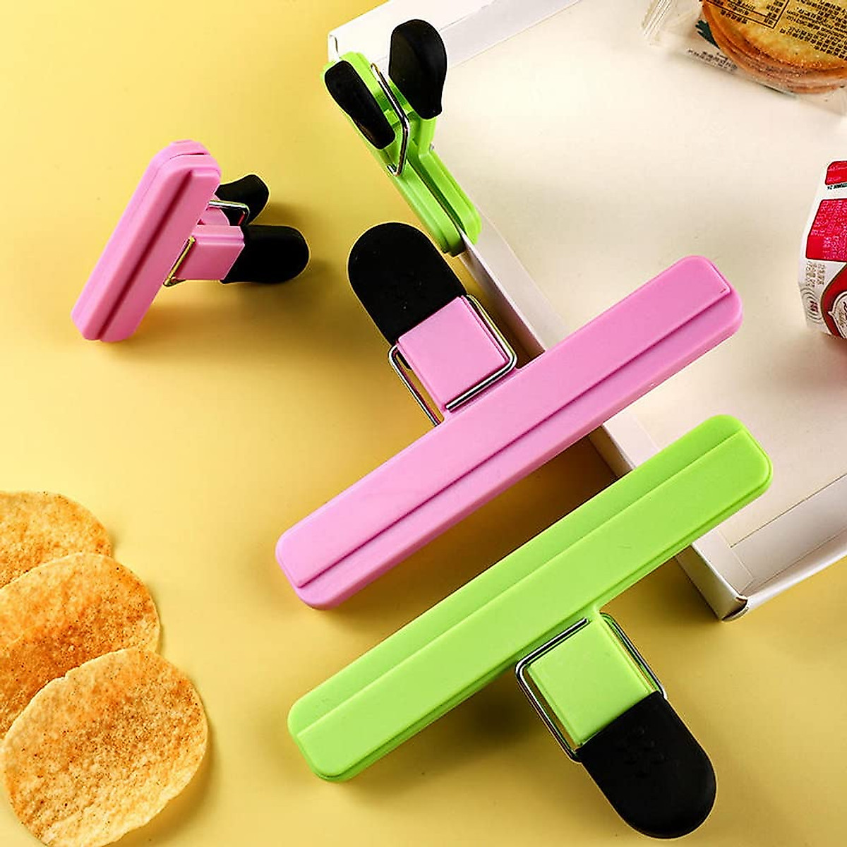 12 Pack Large Chip Bag Clips Set, Wmiwulien Assorted Sizes Food Bag Clips, Chip Clips, Plastic Heavy Seal Grip