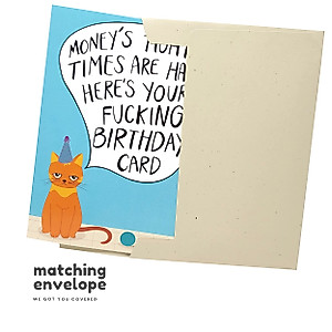 Sleazy Greetings Funny Birthday Card For Him Her | Rude Funny Cat Birthday Card For Men Women | Dirty Cat Bday Card For Wife Husband Boyfriend Girlfriend | Birthday Money's Tight Times Are Hard Card