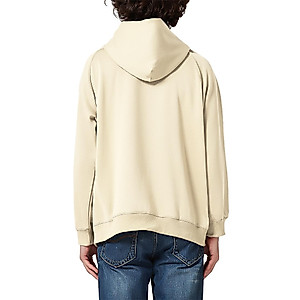 FLYCHEN Men's Solid Color Loose Hoodie Hip Hop Couples Long Sleeve Unisex Sweatshirt Apricot L