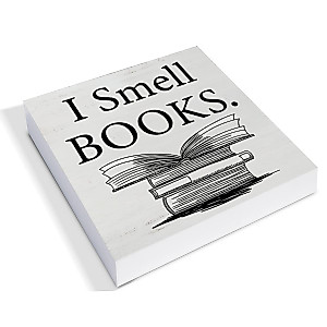 YIDOU Book Lover Saying Wood Box Sign Decor Desk Sign I Smell Books Wooden Box Block Sign Rustic Home Library Shelf Wall Decoration