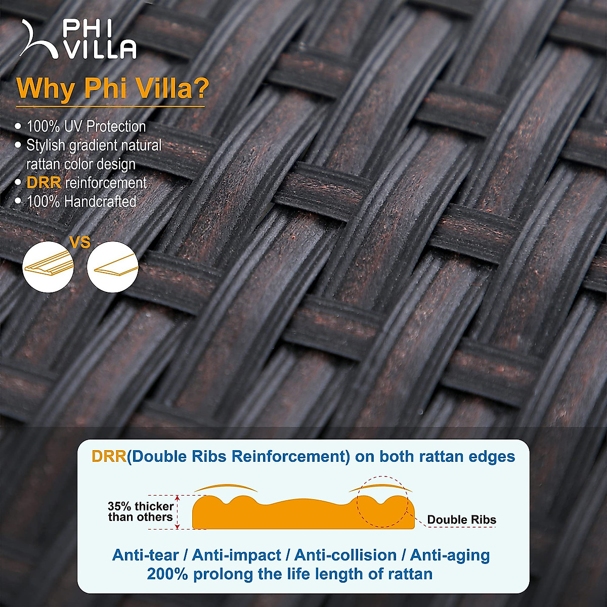 PHI VILLA Outdoor Patio Rattan Sectional Sofa- Small Patio Wicker Furniture Sofa Set,3-Piece, Cream