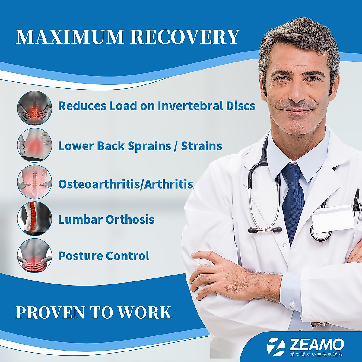 ZEAMO Back Brace for Men and Women Lower Back Pain Relief, Adjustable Lumbar Support Belt with 3 kinds of replacement lumbar pads, Waist Support for Herniated Disc, Sciatica, Scoliosis