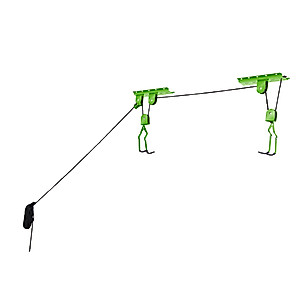 Bike Hanger - Overhead Pulley System with 100lbs Capacity for Bicycles and Ladders - Secure Garage Ceiling Storage by Rad Sportz, Green