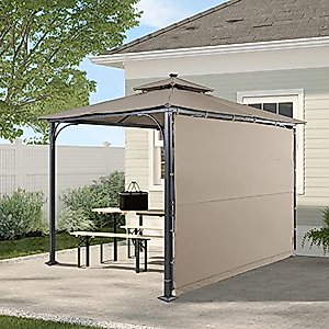 Morhome Patio 9.8ft.l X 9.8ft.w Gazebo with Extended Side Shed/Awning and Led Light in Brown Modern Contemporary Square Metal