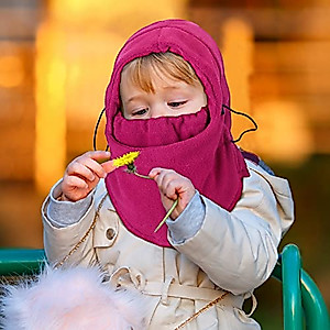 Handepo 4 Pack Kids Winter Ski Balaclava Mask Gloves Set Windproof Face Mask Winter Hat Snow Gloves for Boys Girls(Pink, Purple)