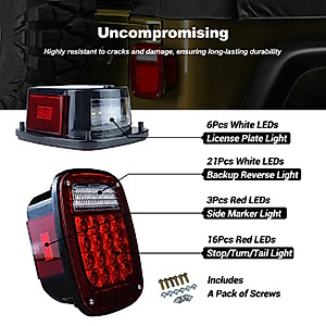 Tail Lights Assembly Replacement for 1979-2006 Wrangler TJ YJ CJ5 CJ7 Red Square Rear Combination Tail Lamps with Passenger and Driver Side Marker Stop Turn Signal Brake Lights DOT Certified, 2Pcs