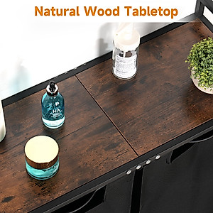 Rengue Laundry Sorter 2 Section, Laundry Hamper with Wood Table Top and 2 Pull-Out Baskets Clothes Hamper for Laundry Storage Organization Waterproof Oxford Laundry Basket 3 X 12 Gal/46L