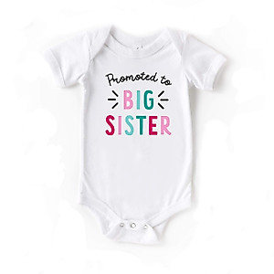 Little Spunkies Promoted to Big Sister Pregnancy Announcement Cute Baby Girl Short Sleeve Bodysuit White