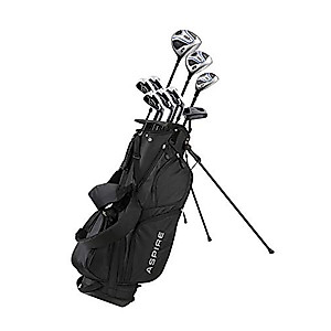 Aspire XD1 Men's Complete Golf Clubs Package Set Includes Titanium Driver, S.S. Fairway, S.S. Hybrid, S.S. 6-PW Irons, Putter, Bag, 3 H/C's Right Hand - Blue - Choose Size! (Regular Size, Right Hand)