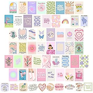GENSTEUO 50pcs Danish Pastel Wall Collage Kit Aesthetic Pictures, Danish Pastel Room Decor Aesthetic, Cute Posters for Dorm Wall Decor, Aesthetic Wall Decor for Bedroom Teen Girl, Photo Collage Kit