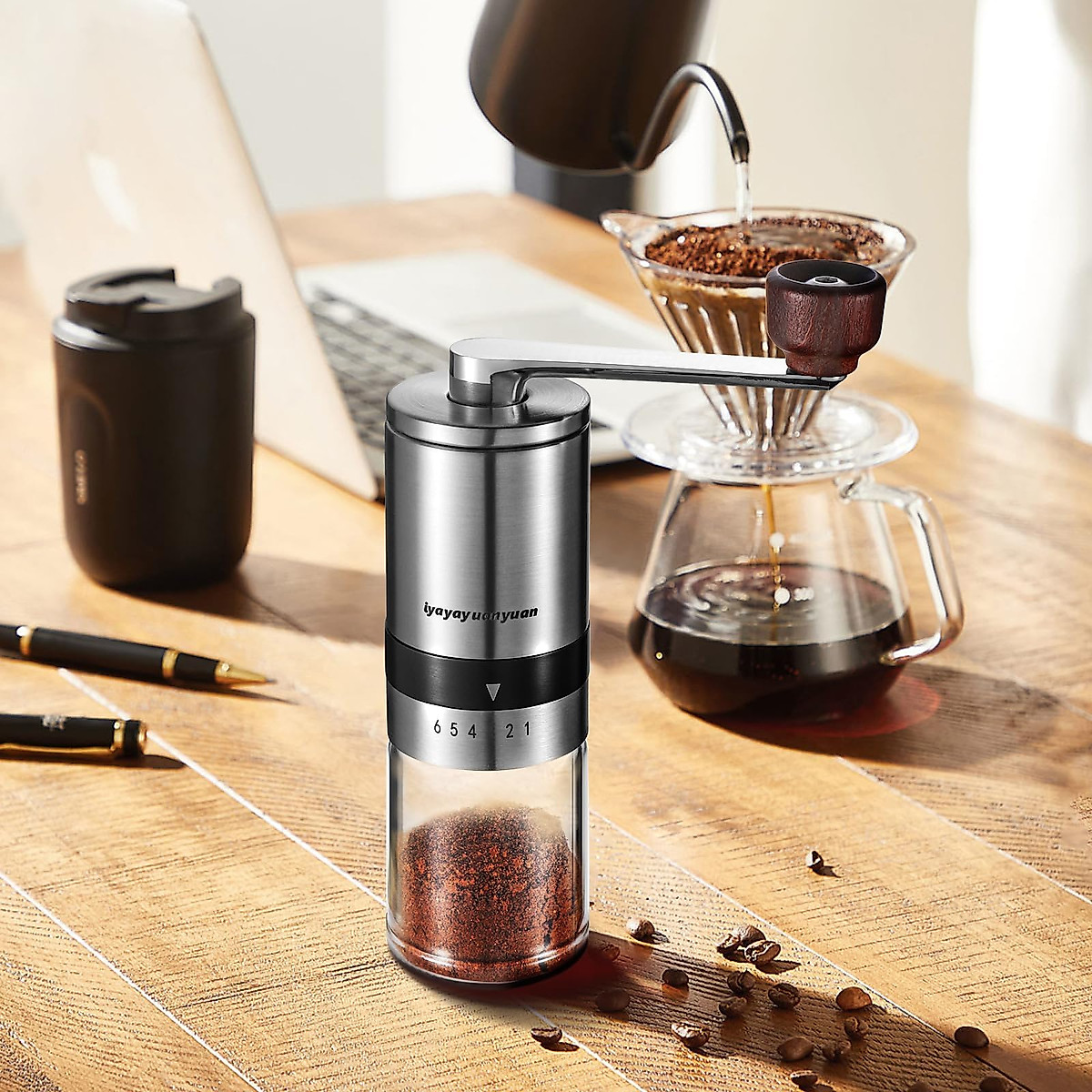 Manual Coffee Bean Grinder | Ceramic Burr with 6 Adjustable Settings | Portable Hand Coffee Mill for Espresso, French Press, Cold Brew & Drip Coffee | Easy to Use & Clean at Home, Travel, Camping