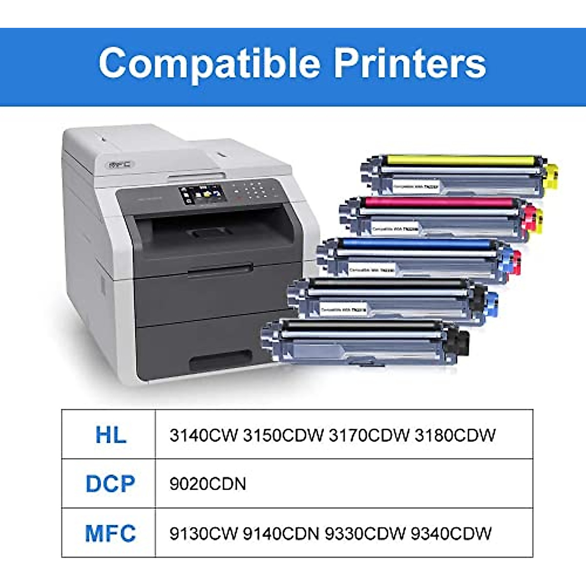 GALADA Compatible Toner Cartridge Replacement for Brother TN221 TN225 TN-221 TN-225 for DCP-9020CDN HL-3140CW HL-3170CDW HL-3180CDW MFC-9130CW MFC-9330CDW MFC-9340CDW (2BCMY 5 Pack)