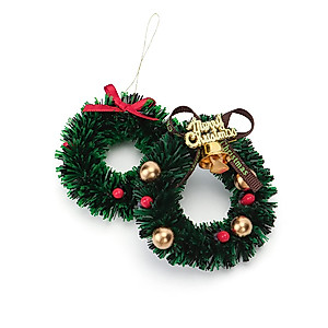 10 Pieces Mini Artificial Christmas Wreaths Ornaments, Dollhouse Miniature Christmas Wreath Doll House Mini Xmas Wreath for Dollhouse Door Windows Christmas Tree Decoration (2 Styles)