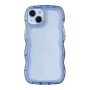 Eiyikof Compatible with iPhone 13 Mini Clear Case,Cute Solid Color Curly Wave Frame Transparent Soft Silicone Anti-Scratch Shockproof Protective Slim Case for Women Girls-Blue