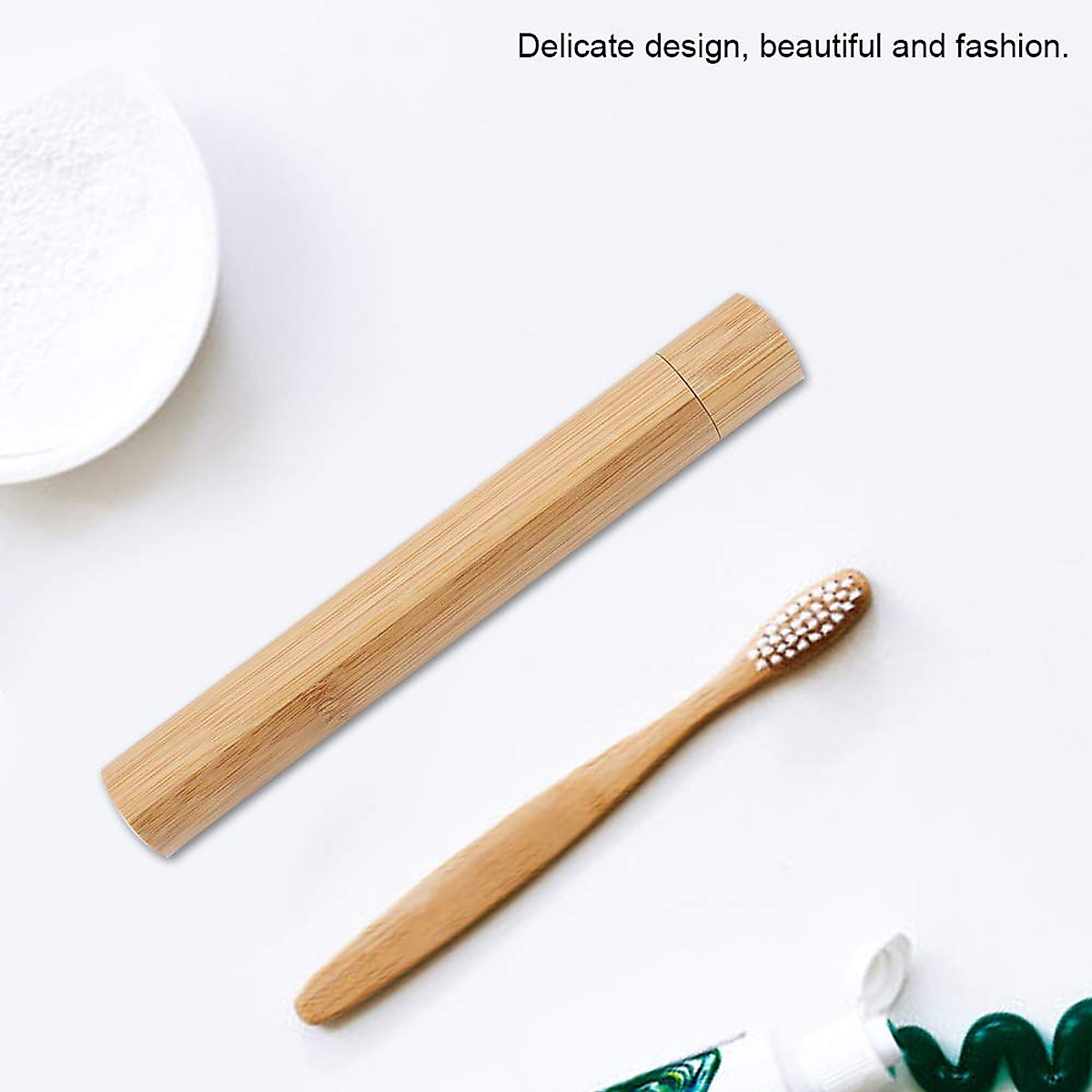 Portable Toothbrush Holder Bamboo Storage Case for Travel Camping Home Use