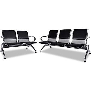 Kinpaw Waiting Room Chairs Reception Chair - 5-seat PU Leather Office Chair with Arms, Conference Room Chairs, Airport Waiting Bench for Salon, Bank, Hospital, School, Barbershop, Black