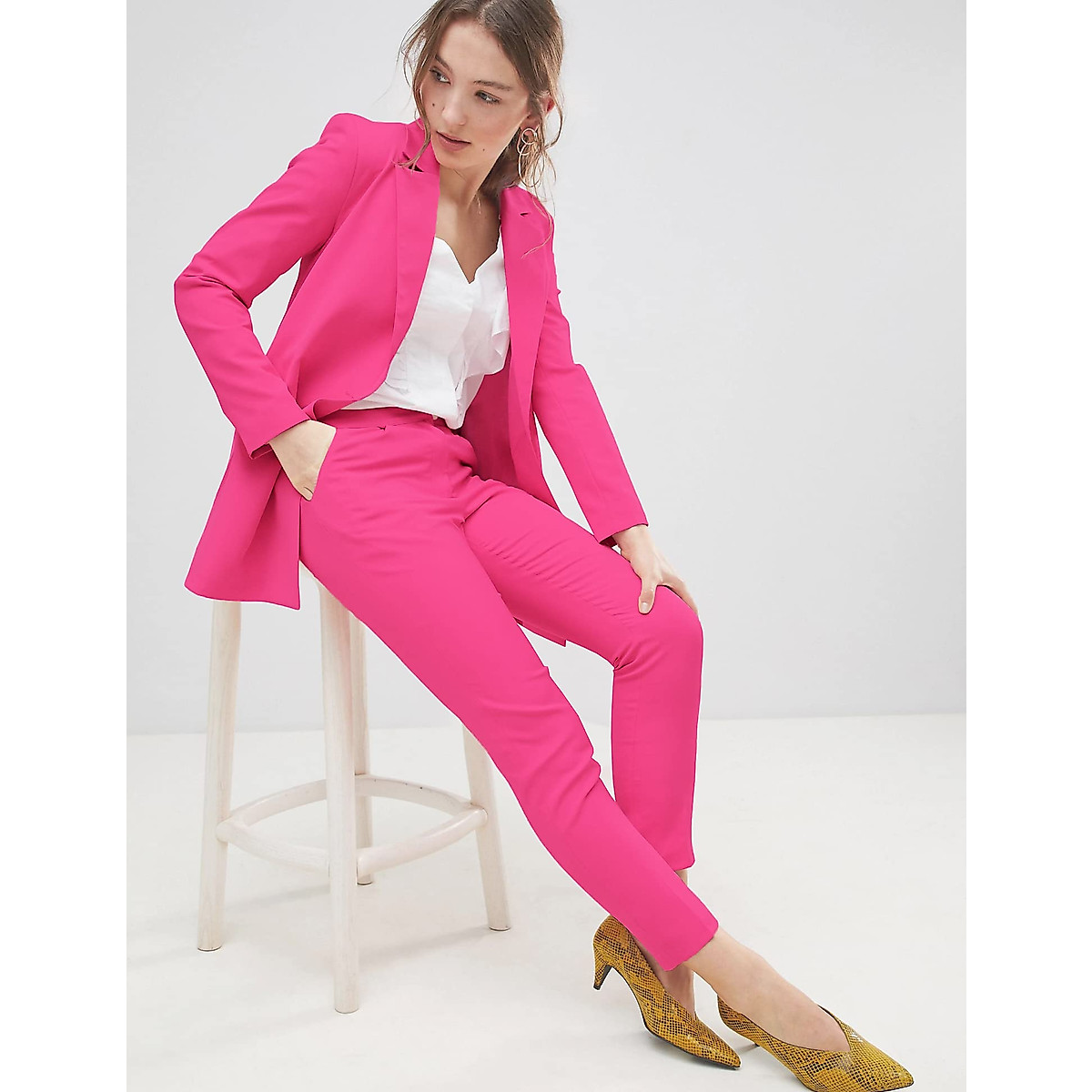 EXTRO&VERT Boyfriend Blazer Jackets for Women Single Button Side Pockets Suit Jacket for Casual Business Hot Pink