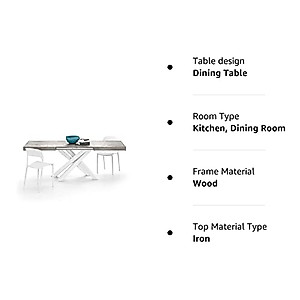 Mobili Fiver, Emma 140 Extendable Dining Table, Concrete Grey with White Crossed Legs, Made in Italy