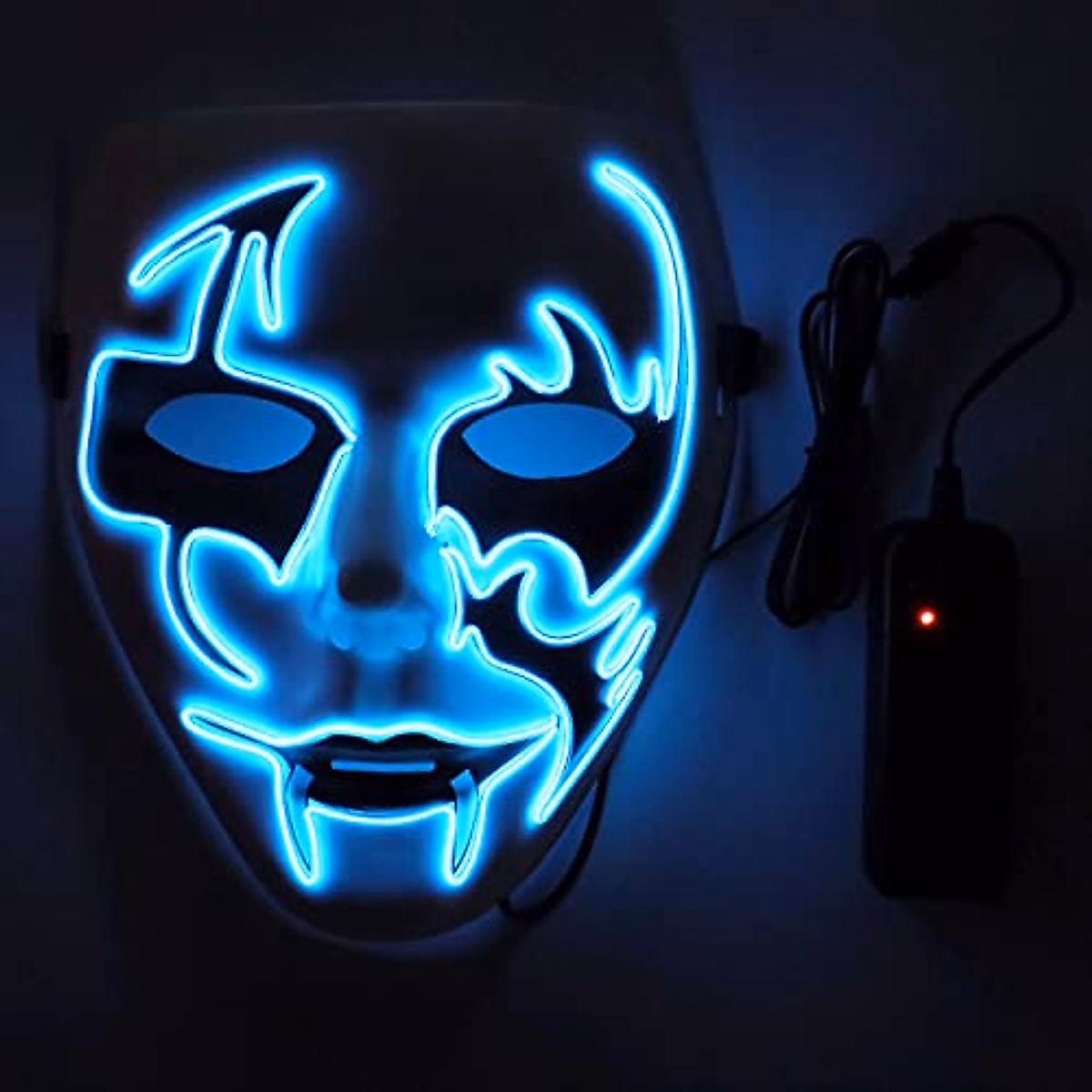 Halloween Costume Mask, 3 Flash Modes, LED Light Up Scary Mask for Festival Cosplay Halloween Masquerade Parties, Carnival Gifts, Adjustable Face (Blue)