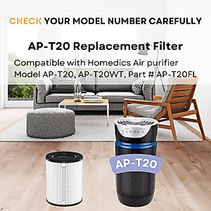 Nispira AP-T20FL True HEPA Replacement Filter Compatible with TotalClean 360° Tower Air Purifier AP-T20 AP-T20WT, 2 Pack