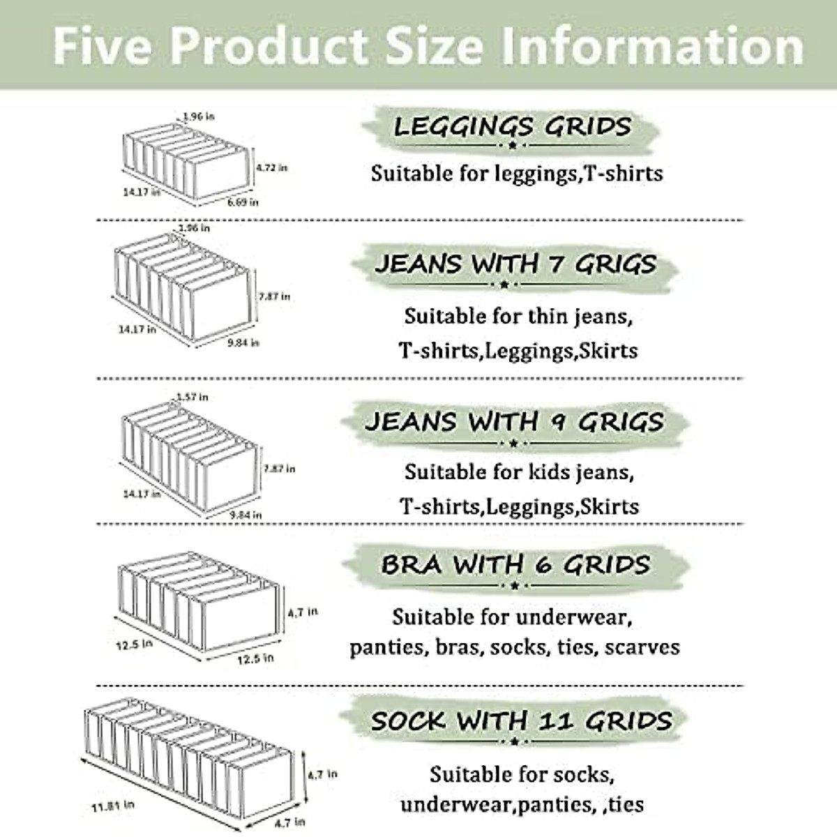 DacDark Wardrobe Clothes Organizer, 7 Grids Jeans Compartment Storage Box Closet, Folding Drawer For Clothing Mesh Separation, Transparent Divider For Stacking Pants Organizer Leggings