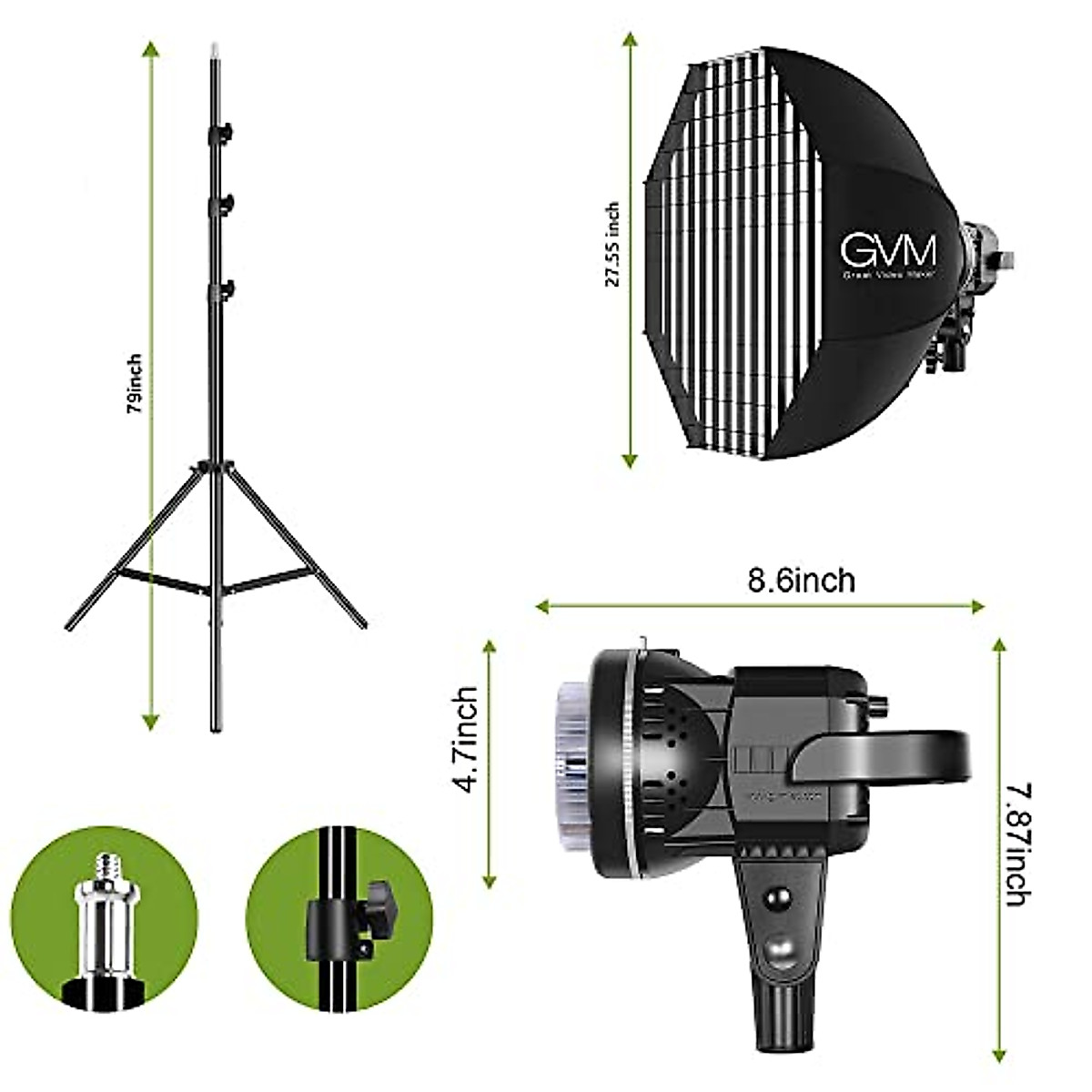 GVM 80W Photo Studio Lighting Kit, LED Video Light with Bowen Mount 23.6" Softbox, Tripod Stand, Continuous Output Daylight 5600K Lights for Photography