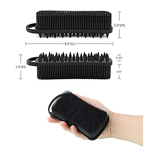 2 in 1 Soft Silicone Body Scrubber, Shower Loofah for Sensitive Skin, Lathers Well, Scalp Massager, Double-Sided Shampoo Brush For Gentle Exfoliating