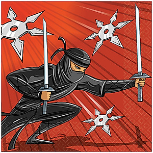 Amscan Boys Ninja Birthday Luncheon Tableware Napkins (Pack Of 16), Black, 6.5" x 6.5"