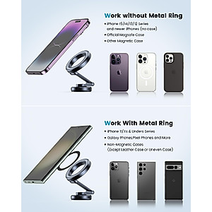 APPS2Car Fits MagSafe Car Mount, Foldable Metal Magnetic Car Phone Mount, Stick On Cell Phone Holder for Car Dash Dashboard MagSafe Accessories for iPhone 15 14 13 12 Pro Max Plus Mini MagSafe Case