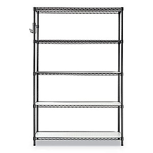 Alera 5-Shelf Wire Shelving Kit with Casters and Shelf Liners, 48w x 18d x 72h, Black Anthracite
