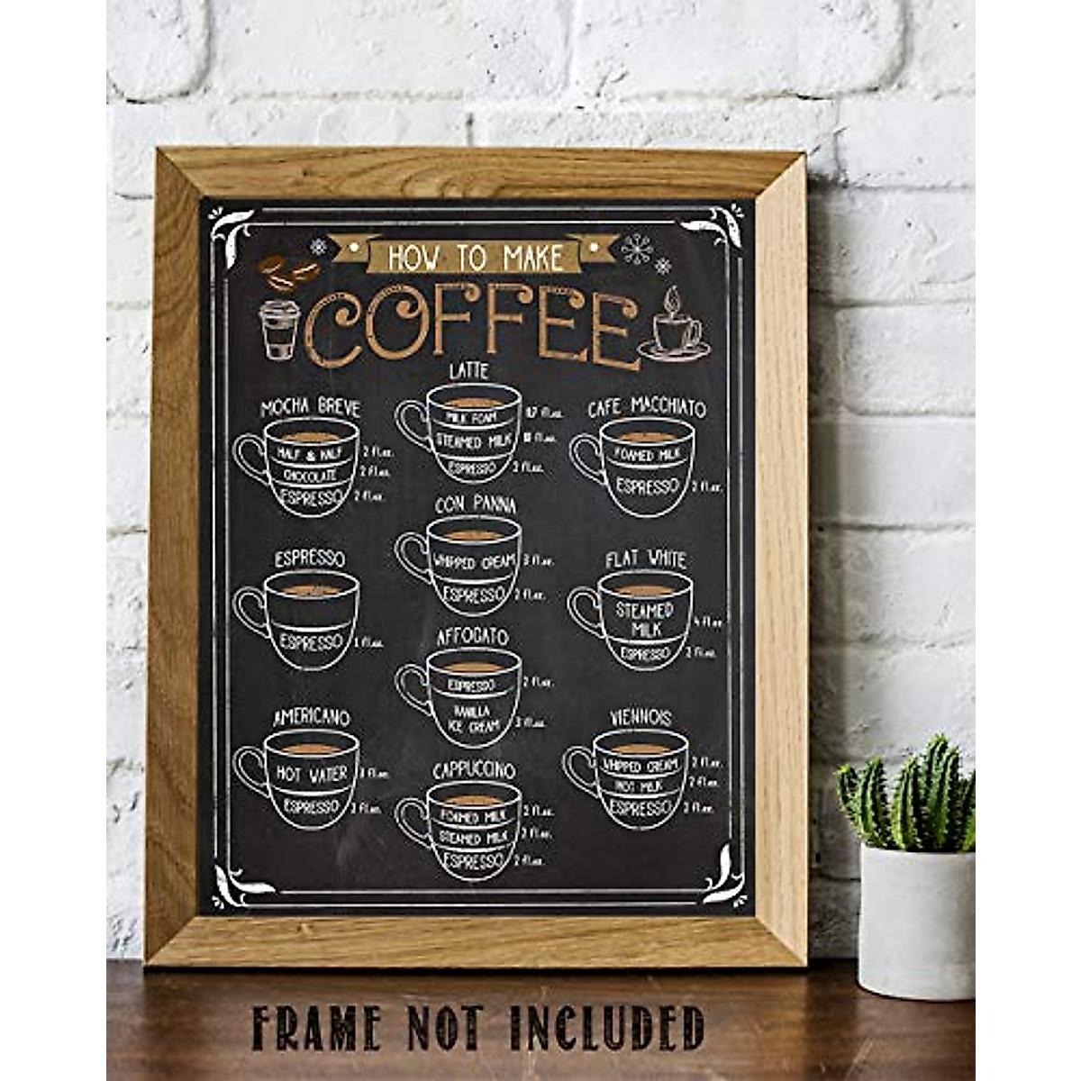 Cappuccino Espresso Latte Coffee Visual Definitions Menu Poster - 11x14 Unframed Typography Wall Art Print - Great Coffee Shop or Kitchen Decor