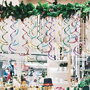 Hotop 60 Pcs Hanging Swirl Decorations Plastic Streamers Party Swirl Spiral Decorations Themed Swirl Party Decoration for Ceiling Birthday Graduation Wedding Baby Shower (Rainbow)