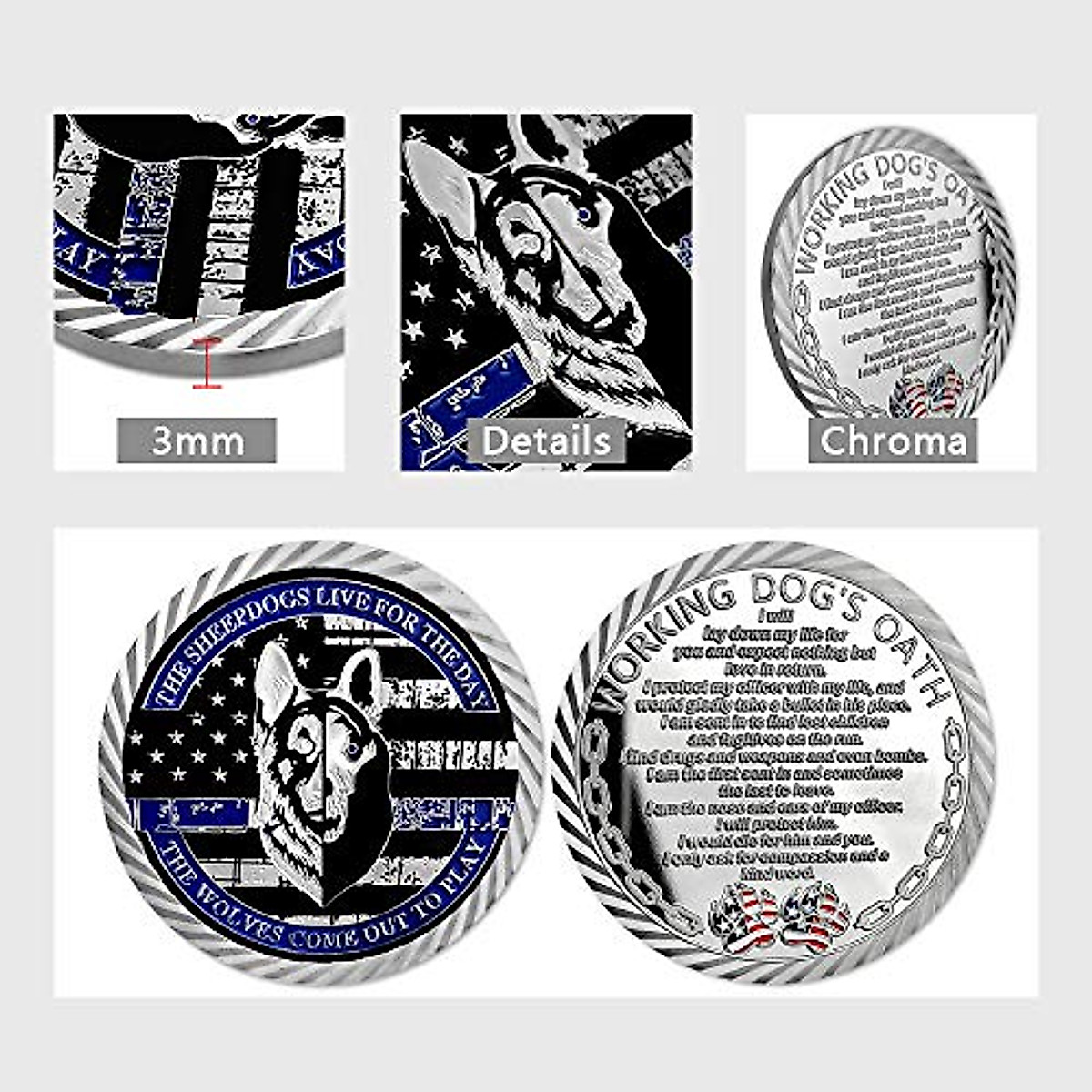 ASmileIndeep Police Dog K9 Challenge Coin Thin Blue Line Police Officer Canine Prayer Coins Gift