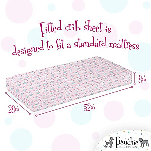 Frenchie Mini Couture, Fitted Crib Sheet Single, 100% Woven Cotton, Toddler Fitted Sheet, Fits Standard Size Baby Mattress 28 x 52 x 8in, Butterfly (Pink)