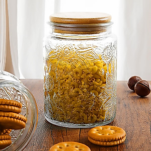 Custde Glass Storage Jars With Airtight Lid, 23.7 FL oz Canister For Kitchen Counter with Bamboo Lid, brown sugar, candy, coffee, cookie, salt, tea, cute Jar (Sunflower*1)
