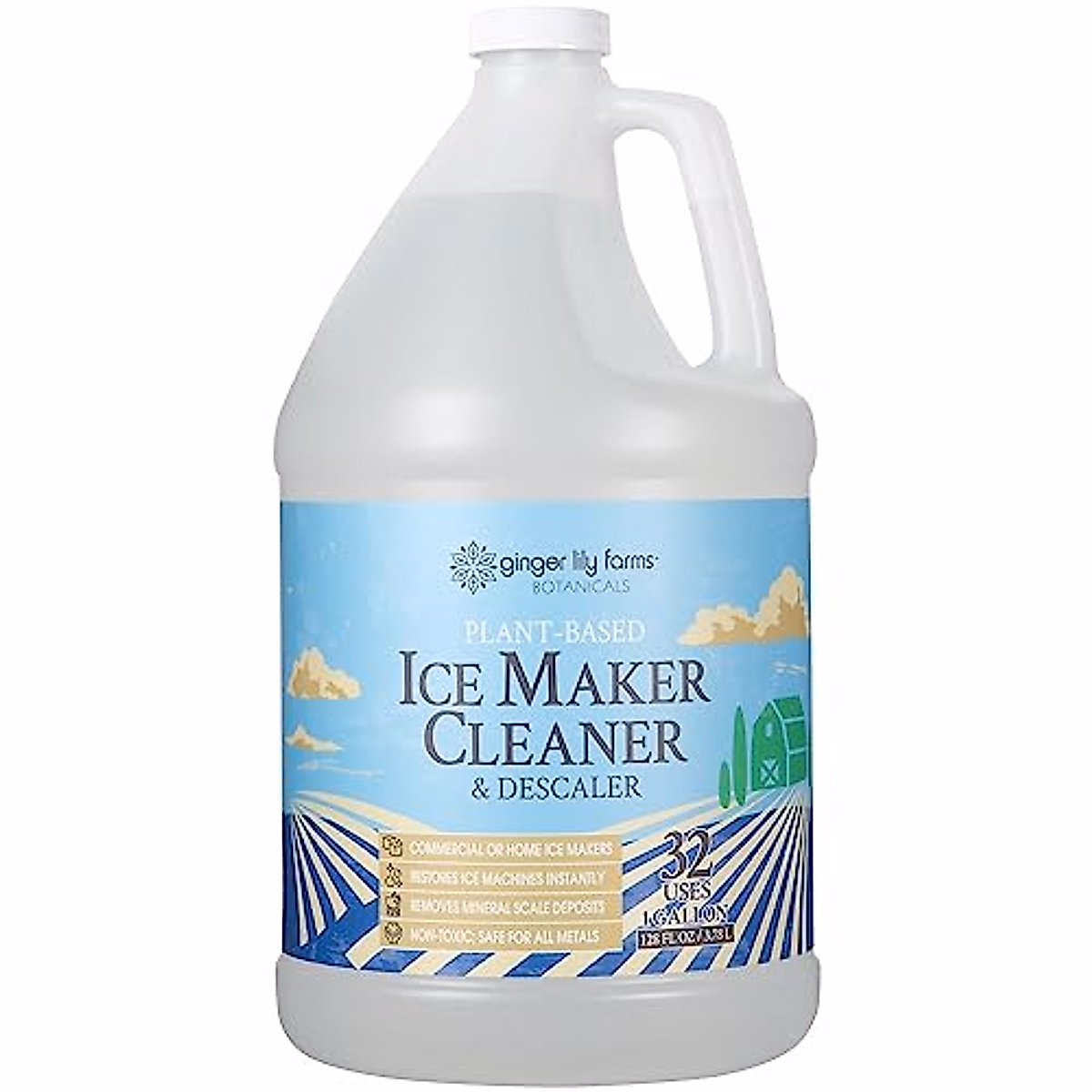 Ginger Lily Farms Botanicals Plant-Based Ice Maker Cleaner & Descaler for All Ice Machines, 32 Uses, Safe for All Metals, 1 Gallon (128 fl. oz.)