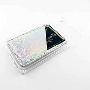 Obbii Metallic Gold PU Leather Card Holder for Back of Phone with 3M Adhesive Stick-on Credit Card Wallet Pockets for iPhone and Android Smartphones (Silver)