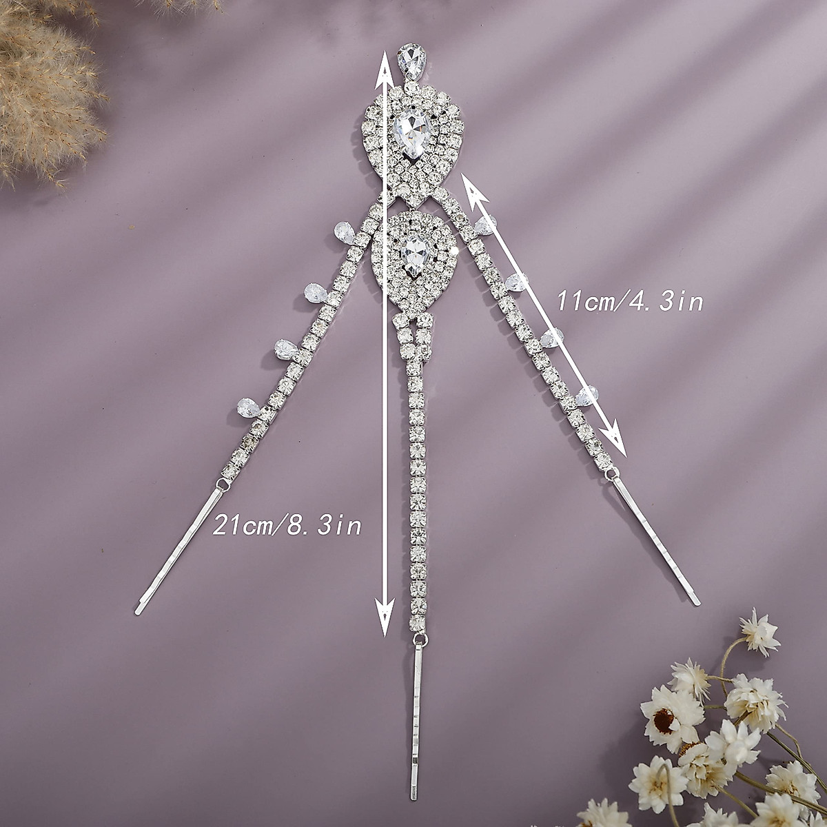 YERTTER Wedding Silver Rhinestone Head Chain With Clip Jewelry Forehead Tassel Fringe Headband Headpiece Crystal Chain Headband Hair Accessories for Women Brides Prom Costume(Silver 2)