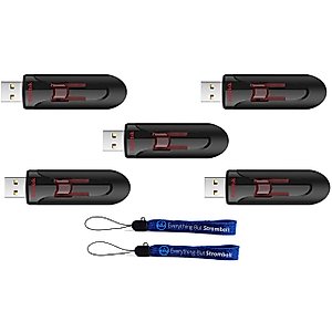 SanDisk 16GB Glide 3.0 CZ600 (5 Pack) 16GB USB Flash Drive Flash Drive Jump Drive Pen Drive High Performance - Bundle with (2) Everything But Stromboli Lanyard