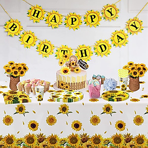 APOWBLS Sunflower Plates And Napkins Party Decorations Tableware, Sunflower Party Supplies For Birthday, Baby Shower, Bridal Shower, Plate, Napkin, Tablecloth, Sunflower Table Decorations | Serve 24
