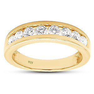 SAVEARTH DIAMONDS Eight Stone Ring, 3/4 cttw Round Cut Lab Created Moissanite Diamond Anniversary Wedding Band Ring in 14k Yellow Gold Over Sterling Silver (VVS1 Clarity, 0.75Cttw)-10