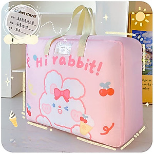 Kawaii Water Resistant Thick Over Size Storage Bag, Cute Aesthetic Cartoon Print Folding Organizer Bag, Under Bed Storage Carrying Bag with Reinforced Handle for Bedding Comforters (Yellow,Large)