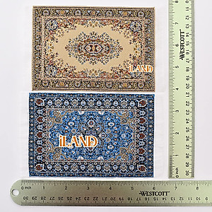 iLAND Miniature Dollhouse Accessories Vintage of Carpet for Dollhouse Furniture on 1/12 Scale and 3” - 12” Dolls, Woven Dollhouse Rugs 6” x 3.8”(2pcs Brilliance)