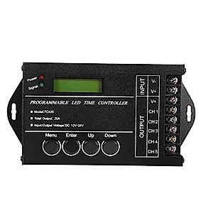 Miokycl DC12/24V 20A Programmable LED Time Controller 5 Channels Color Adjustable with CD USB Cable